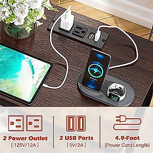 SUPERJARE Nightstand with Charging Station, Bed Side Table with Adjustable Fabric Drawer, Night Stand for Bedroom, 3-Tier Storage End Table, for Living Room - Walnut