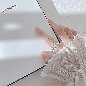 Cuoka Starfish Rings for Women, 925 Sterling Silver with Blue Opal Promise Hawaiian Beach Nautical Ocean Statement Fidget Ring Jewelry Birthday For Friend Wife