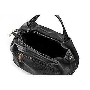 Baroncelli Italian Black Leather Purse for Women Genuine Soft Leather Medium Size Shoulder Crossbody Bag Made in Italy