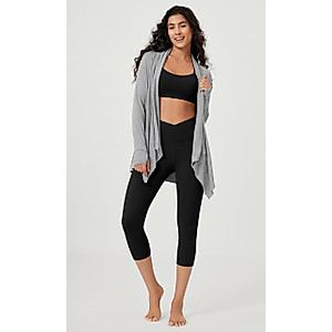 ODODOS Women's Cross Waist Yoga Capris with Inner Pocket, Inseam 19" Gathered Crossover Workout Cropped Yoga Pants, Black, Large