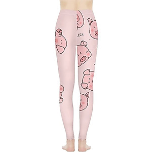 Funny Cartoon Pink Pig High Waist Yoga Pants Cute Pig Face Seamless Pattern Sports Gym Running Leggings Animal Print Pink Background Workout Pants Full Length Tummy Control for Women Teen Girls (XL)