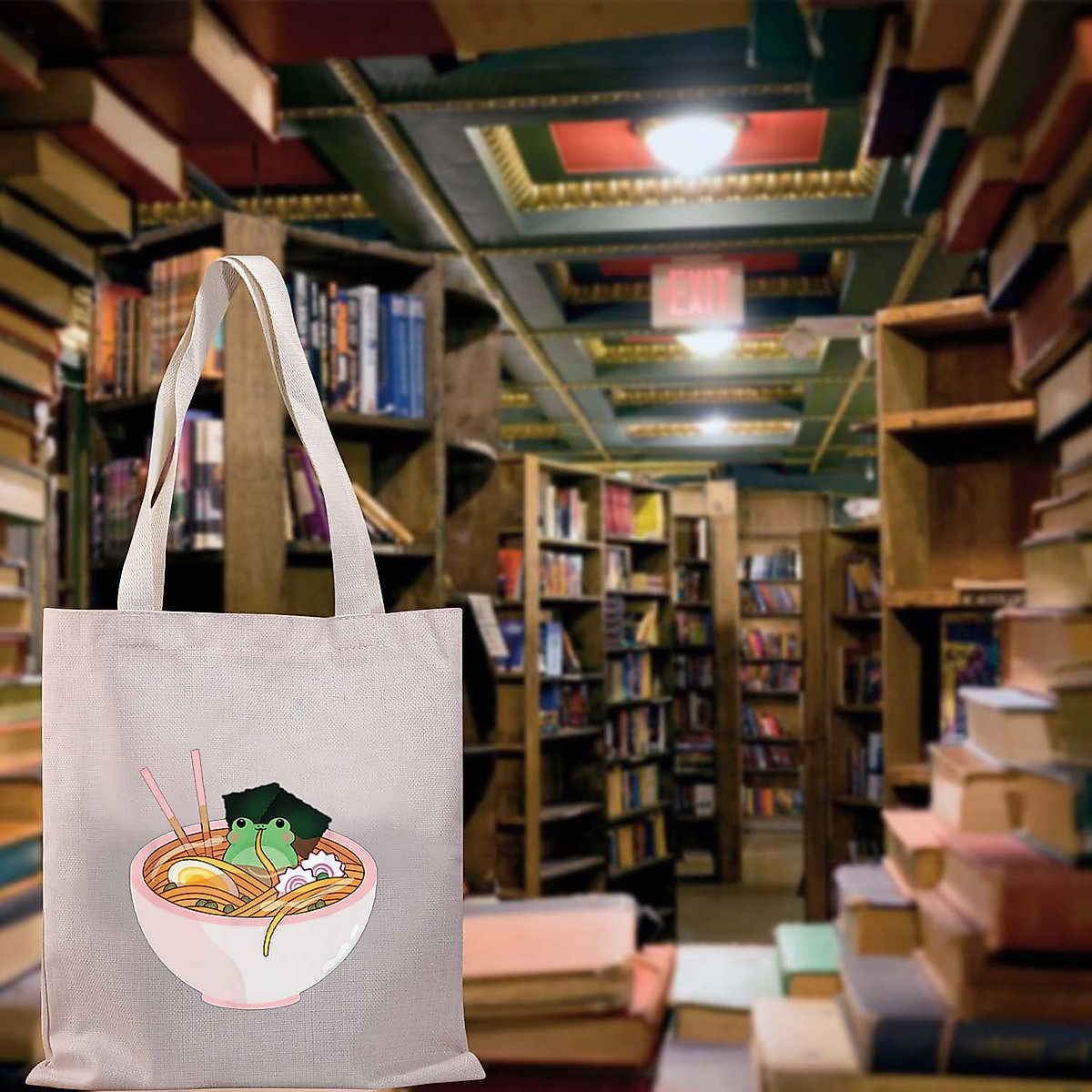 BDPWSS Frog Tote Bag Crazy Frog Lady Shoulder Bag Frog Lover Gifts For Funny Frog Gifts Shopping Bag (Frogs Ramen Noodle TG)