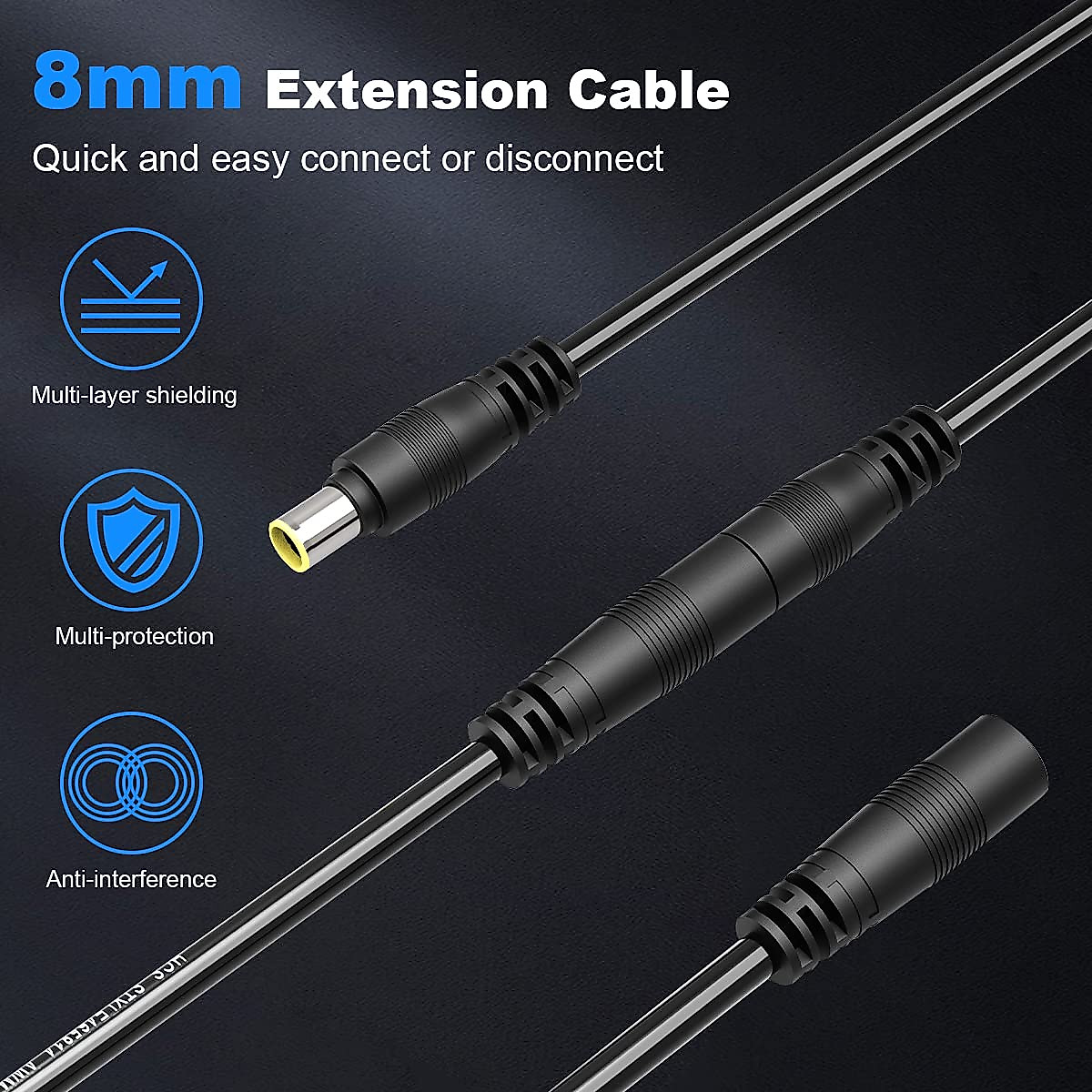 Electop DC 8mm Extension Cable 20Ft, DC 8mm Cord 14AWG DC 8mm Female to Male Adapter Connector Cable 8mm DC Power Plug for GZ Yeti Jackery Solar Generator Portable Power Station and Solar Panel