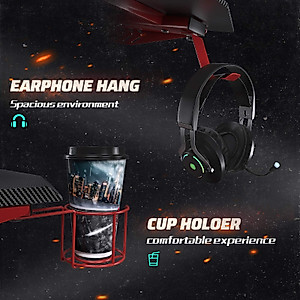 Foxemart Gaming Desk 47 inch PC Gaming Desk, Game Computer Desk Workstation, T-Shaped Professional Gaming Desk, Home Office Computer Table with Cup Holder & Headphone Hook