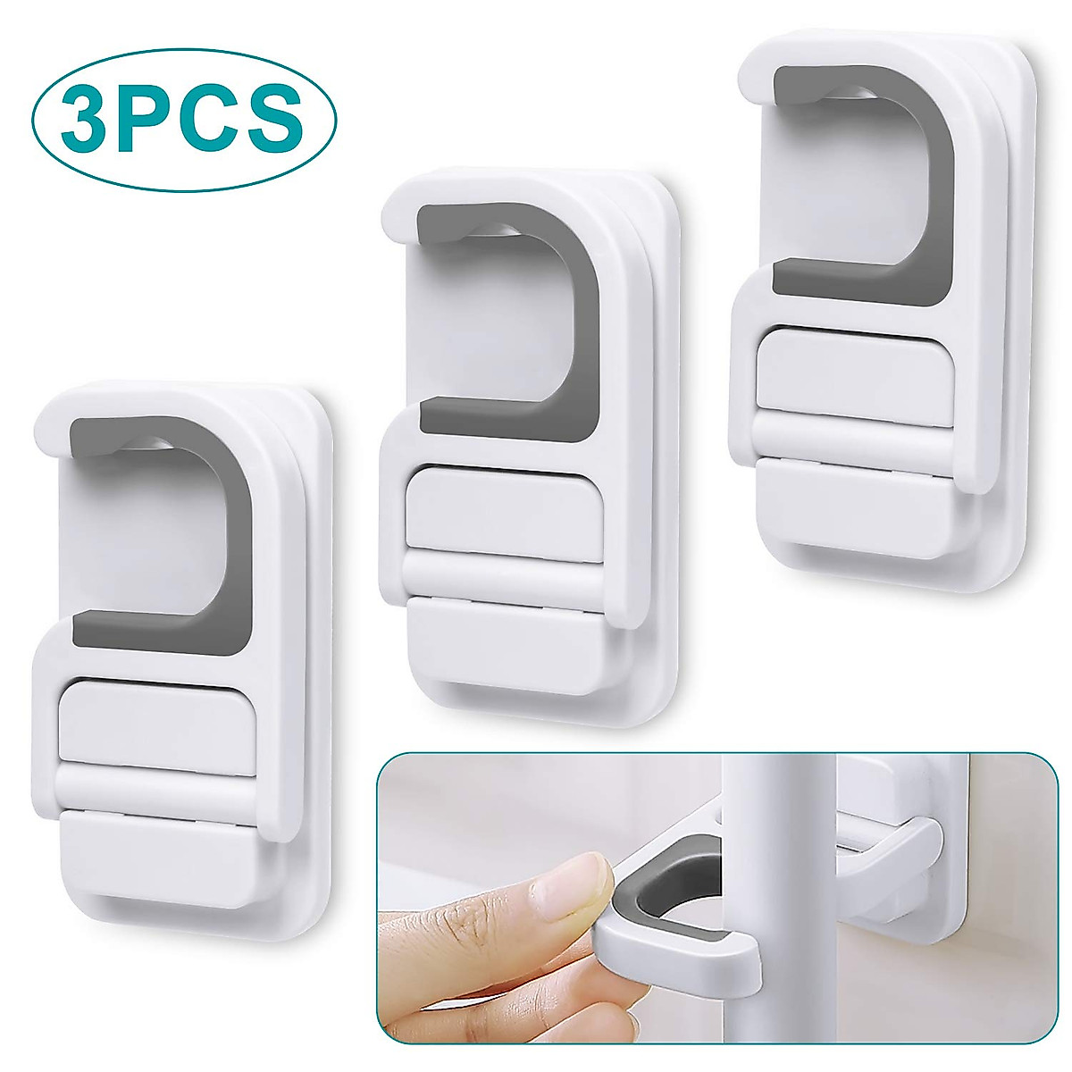 Tinkeep Mop Holder Wall Mounted Holder Broom & Mop Grippers Self Adhesive Acrylonitrile Butadiene Styrene No Drilling Super Anti-Slip Broom and Dustpan Hanger Wall Mount Mops Rakes Holder 3 pcs, White