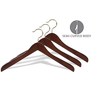 Concave Wooden Top Hanger with Walnut Finish, Thick Curved Coat Hangers with Brass Swivel Hook for Jackets or Fine Shirts (Set of 24) by The Great American Hanger Company