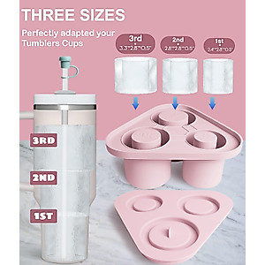 Ice Cube Tray for Stanley 40Oz Tumbler Cup, Silicone Cylinder Ice Cube Shape Mold with Lid and 4 PCS Straw Covers,Fit for Ice Drinks, Tea, Coffee,Whiskey, Cocktails And More (Rose Quartz Pink)