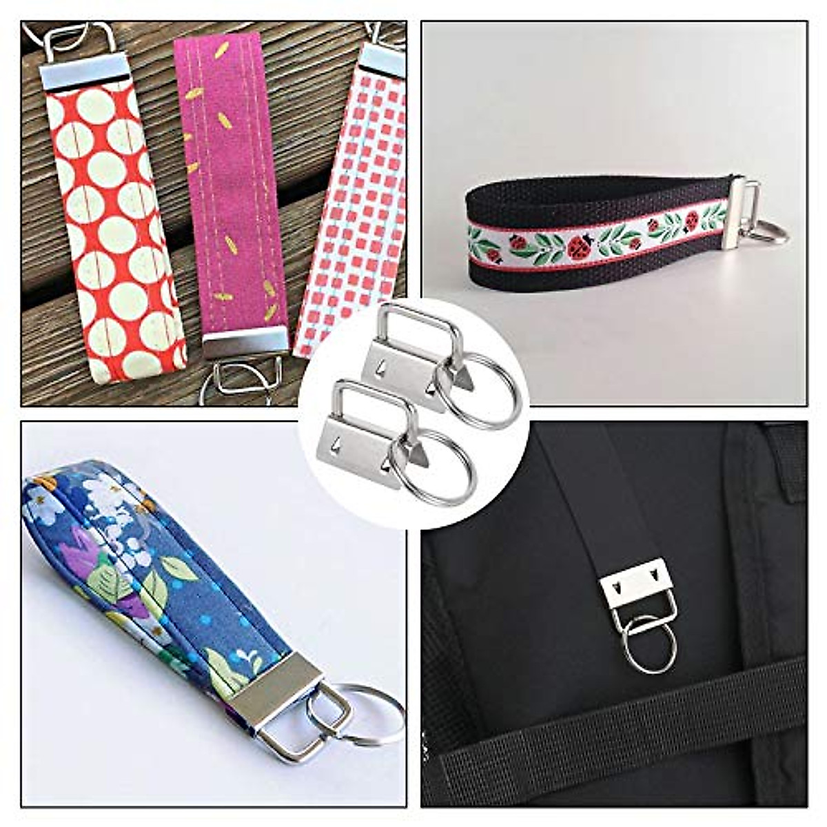 YOUNTHYE 100 Pack Key Fob Hardware 1 Inch Bulk, Silver Tone Key Chain Fob Wristlet with Key Ring for Wristlet Keychain, Key Lanyard, Key Chain Making Hardware Supplies