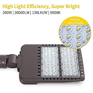 OAYATACO 200W Led Parking Lot Lighting LED Parking Lot Lights, Dusk to Dawn Photocell LED Street Lights 5000K Shoebox Pole Lights- Waterproof IP66 26000LM Super Bright Commercial Area Road Lighting