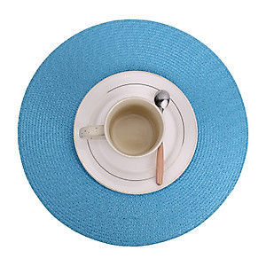 Round Placemats Set of 6 - Woven Red Place Mats Indoor for Dining Table - Washable Heat Resistant Farmhouse Table Mat - Plastic Vinyl Placemat - Table Mats Decorations for Dining Room