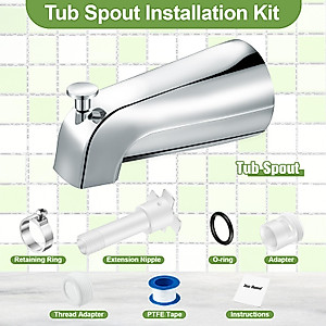 Enhon Tub Spout with Diverter, Universal Fits 1/2'' Copper Pipe, 1/2'' IPS and 3/4'' IPS, Bathroom Bathtub Tub Faucet Replacement with Adapters (Chrome)