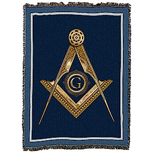 Pure Country Weavers Masonic Gold Square and Compass Blanket - Gift Tapestry Throw Woven from Cotton - Made in The USA (72x54)
