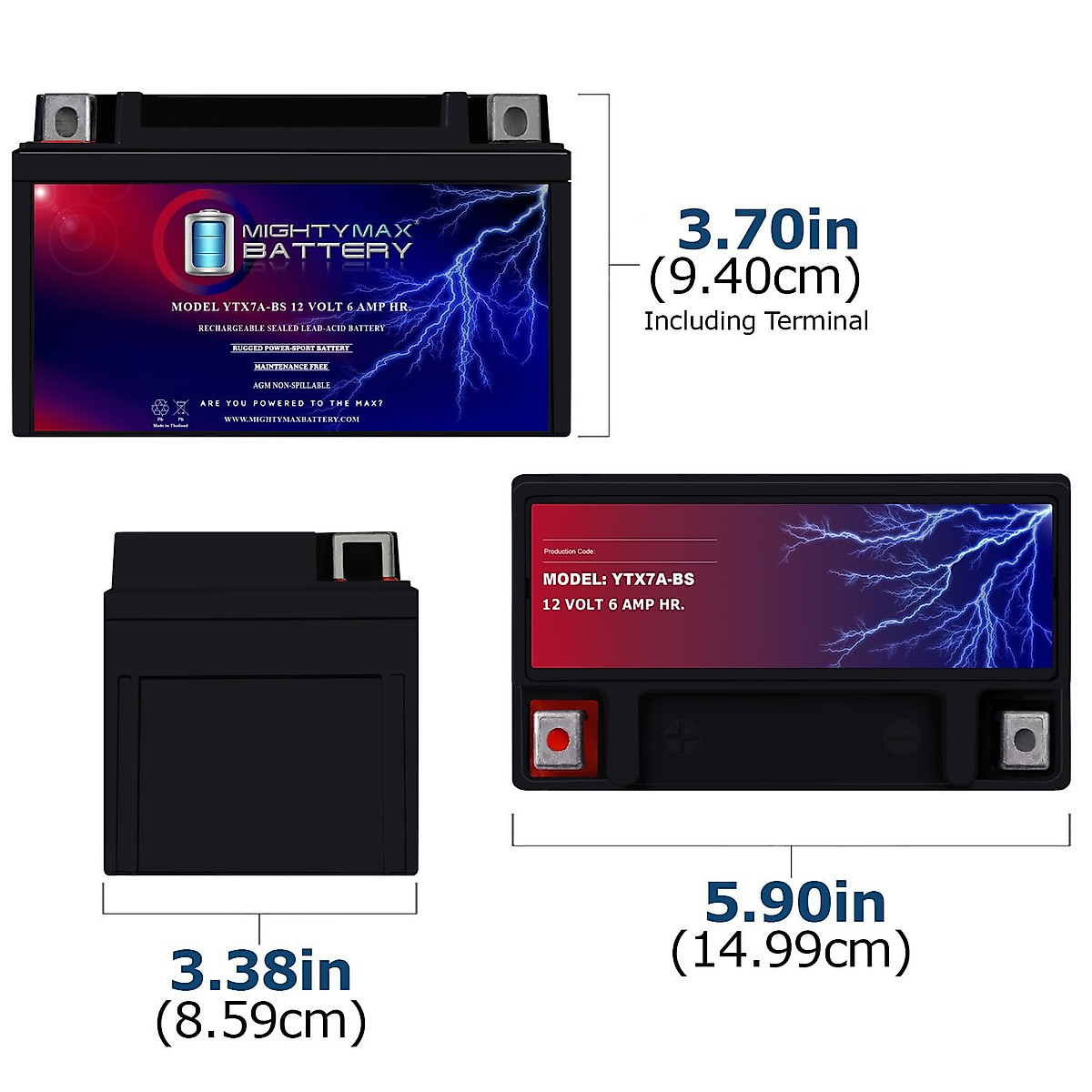 Mighty Max Battery YTX7A-BS 12V 6AH Replacement Battery compatible with ExpertPower ETX7A-BS - 8 Pack