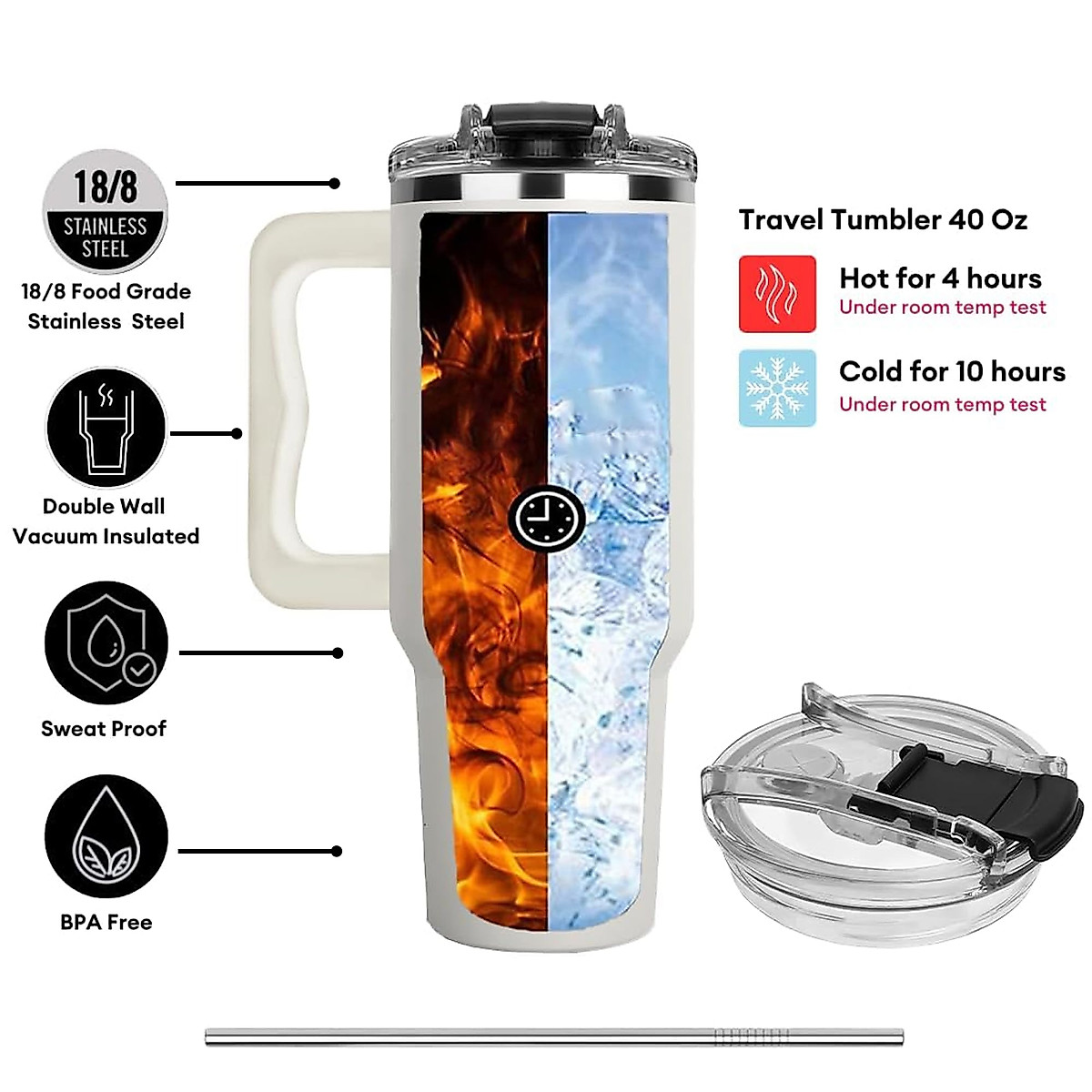 WAZONE Personalized Elephant 40oz Tumbler with Handle and Straw Custom Name Animal Wooden Drawings Stainless Steel Travel Coffee Cup With Lid Gifts for Elephants Lover Men Women Teen