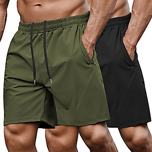 COOFANDY Men's 2 Pack Workout Shorts Quick Dry 7" Lightweight Sports Gym Running Shorts with Pockets Army Green/Black, XL
