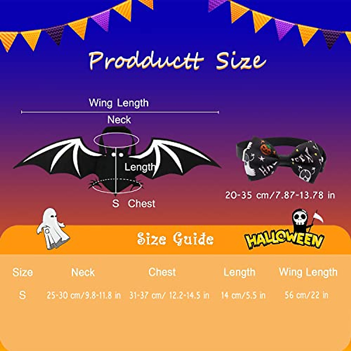 Do-Dottii Cat Halloween Costume Bat Wings Puppy Collar Halloween Cosplay Pet Cat Bat Wings for Halloween Party Decoration Witch Wizard Hat for Small Dogs Cats (Bat Wing +Collar)