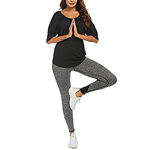 Pinspark Womens Breathable V Neck Cut Out Back Shirts Open Active Yoga Tops Black XL