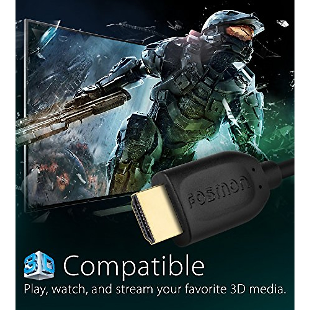 Fosmon HDMI Cable 15FT, 4K HDMI Cable 15 FT, Gold-Plated Ultra High Speed [10.2Gbps UHD 2160p@30Hz 3D HD 1080p] Supports Fire TV, Apple TV, Ethernet, Xbox Playstation PS3 PS4 PC