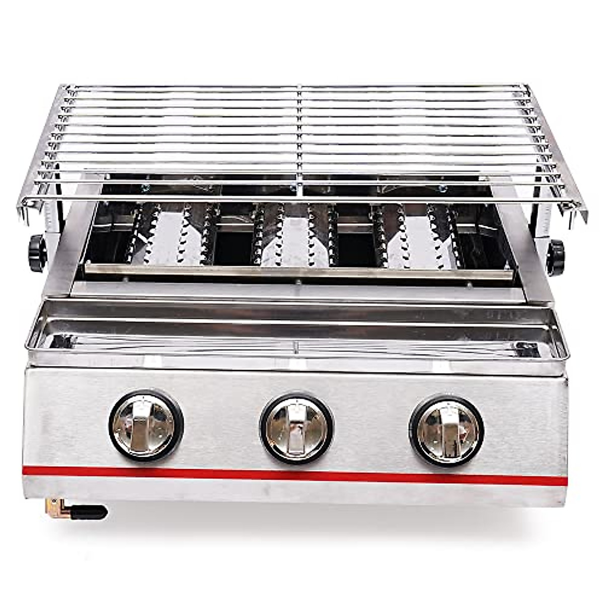 Portable Grill 3-Burner Tabletop Propane Gas Grill 18'' x 10'' Outdoor Camping Cooking Grill Table Top Propane Gas BBQ Patio Garden Picnic Backyard Barbecue Grill