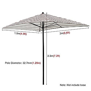 Patio Umbrella Portable White and Light Brown Striped Pool Patio Umbrella, Rectangle Outside/Beach/Market Table Umbrella, Garden Umbrella Parasol