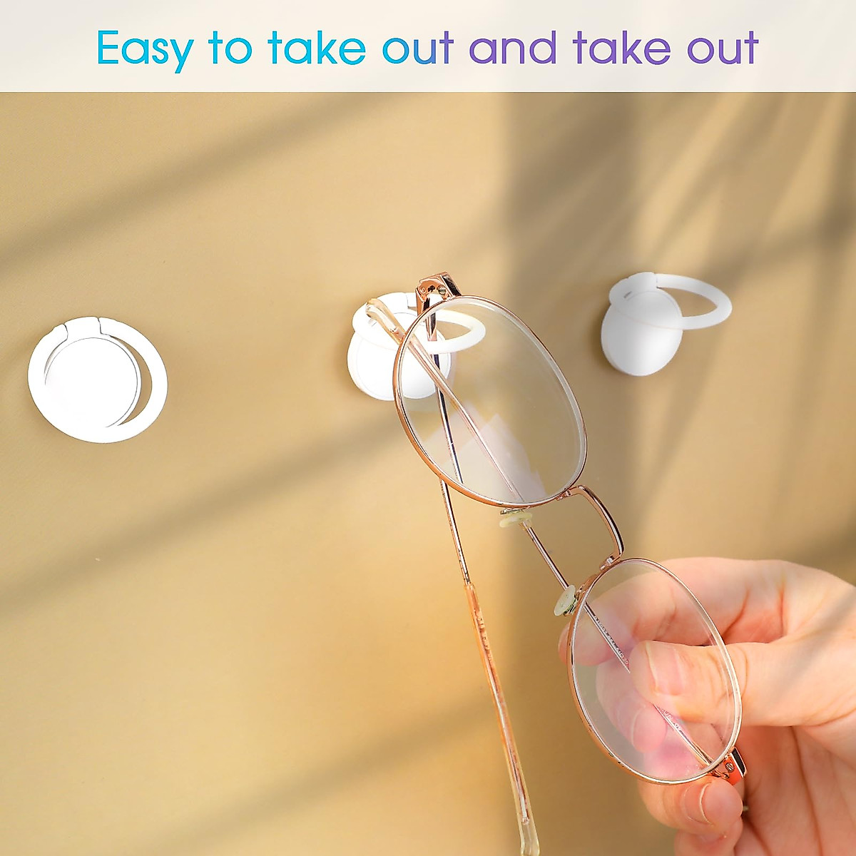 Hariendny 8 Pack Sunglasses Organizer Wall Mounted Sunglasses Holder Wall Hanging Glasses Organizer Eyeglass Holder (White)