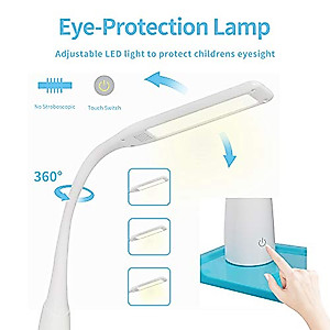 Gowxil Kids Study Desk and Chair Set, Multi Functional Height Adjustable Children School Study Desk with Tilt Desktop, Bookstand, LED Light, Metal Hook and Storage Drawer for Boys Girls, Blue