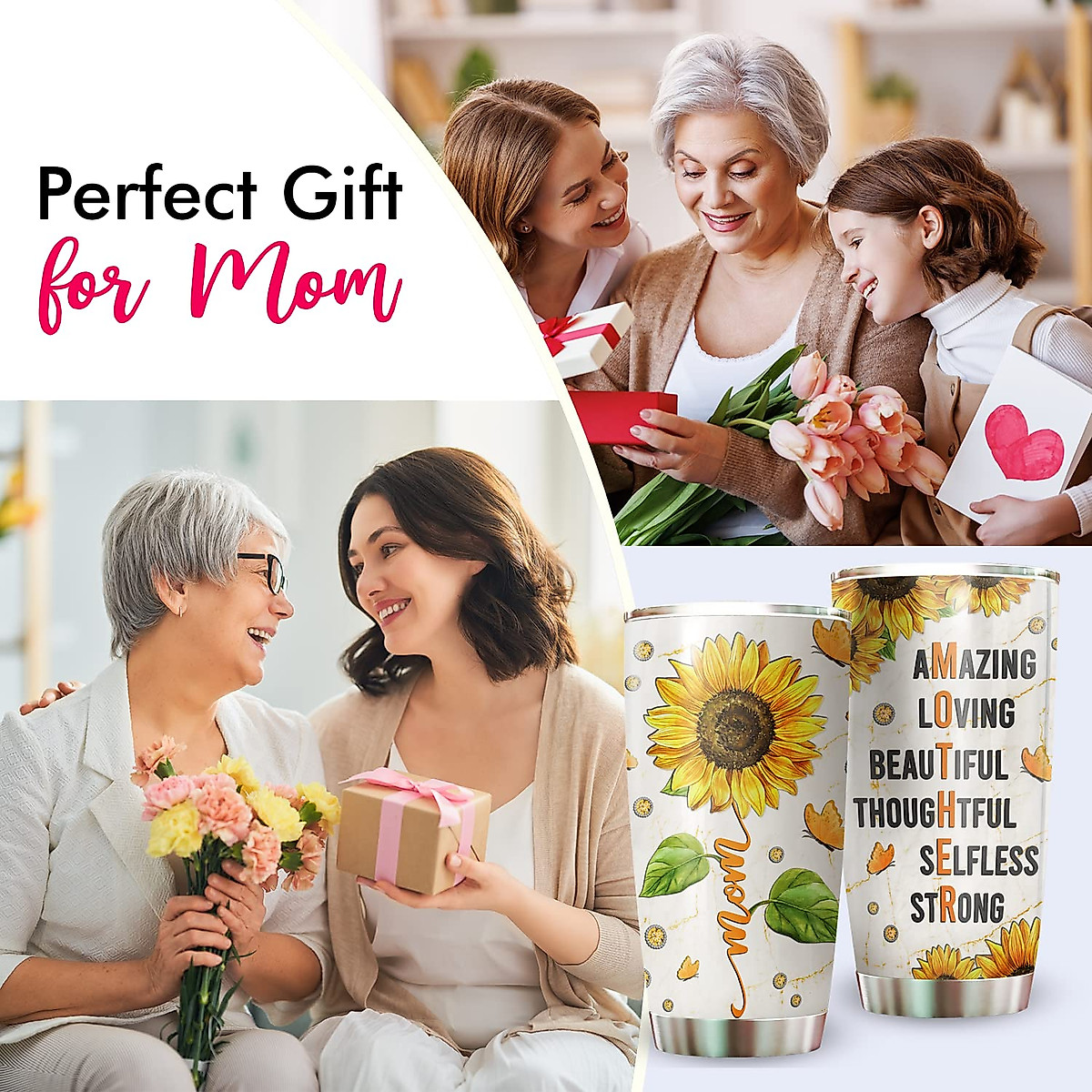 Gifts for Mom - Birthday Gifts for Mom & Mothers Day Gifts From Daughter Son - Mom Gifts From Kids Mother's Day Gifts For Mom - Mom Gifts For Mother Day - Sunflower Stainless Steel Tumbler 20oz