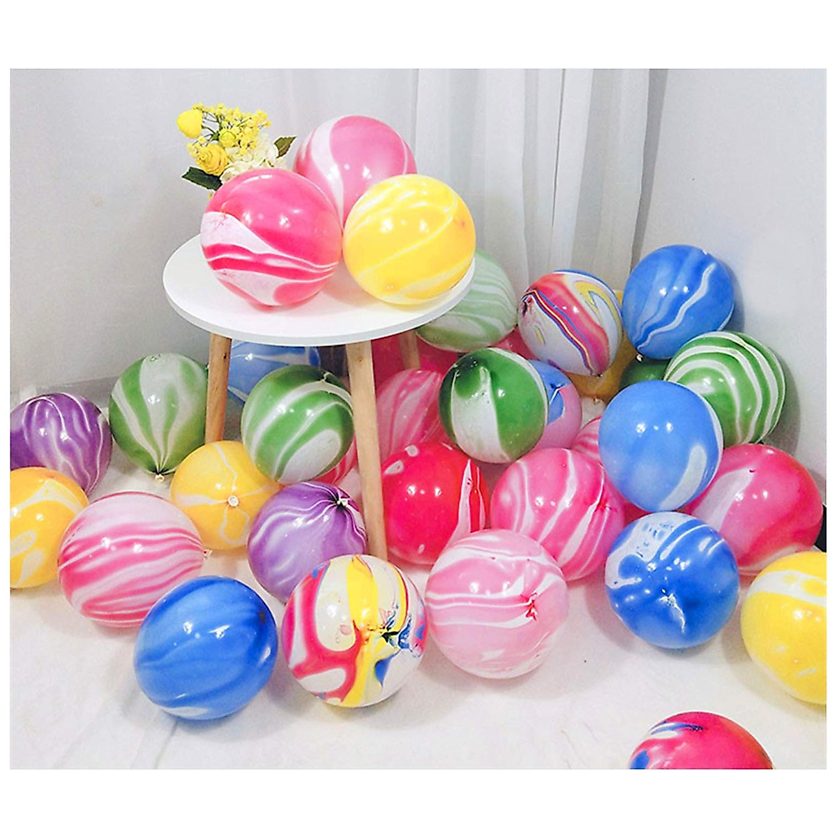 Rainbow Tie Dye Balloons 50PCS 12 Inch Agate Marble Latex Swirl Balloons For Tie Dye Birthday Party Supplies,Candyland,Bachelorette,Fun Hippie Party Decorations(Multi-Color)