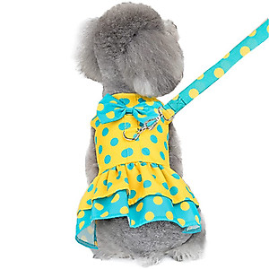SHIAOMIN Dog Harness Dress with Leash Polka Dots Pet Skirt Summer Kitten Clothes Cute Doggy Costume for Cat Puppy (X-Large)