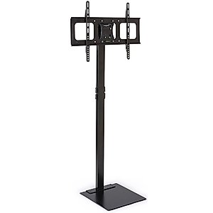 Displays2go Television Stand with Floor Mount, Steel Construction, Horizontal Orientation – Black (TVSVM3270B)