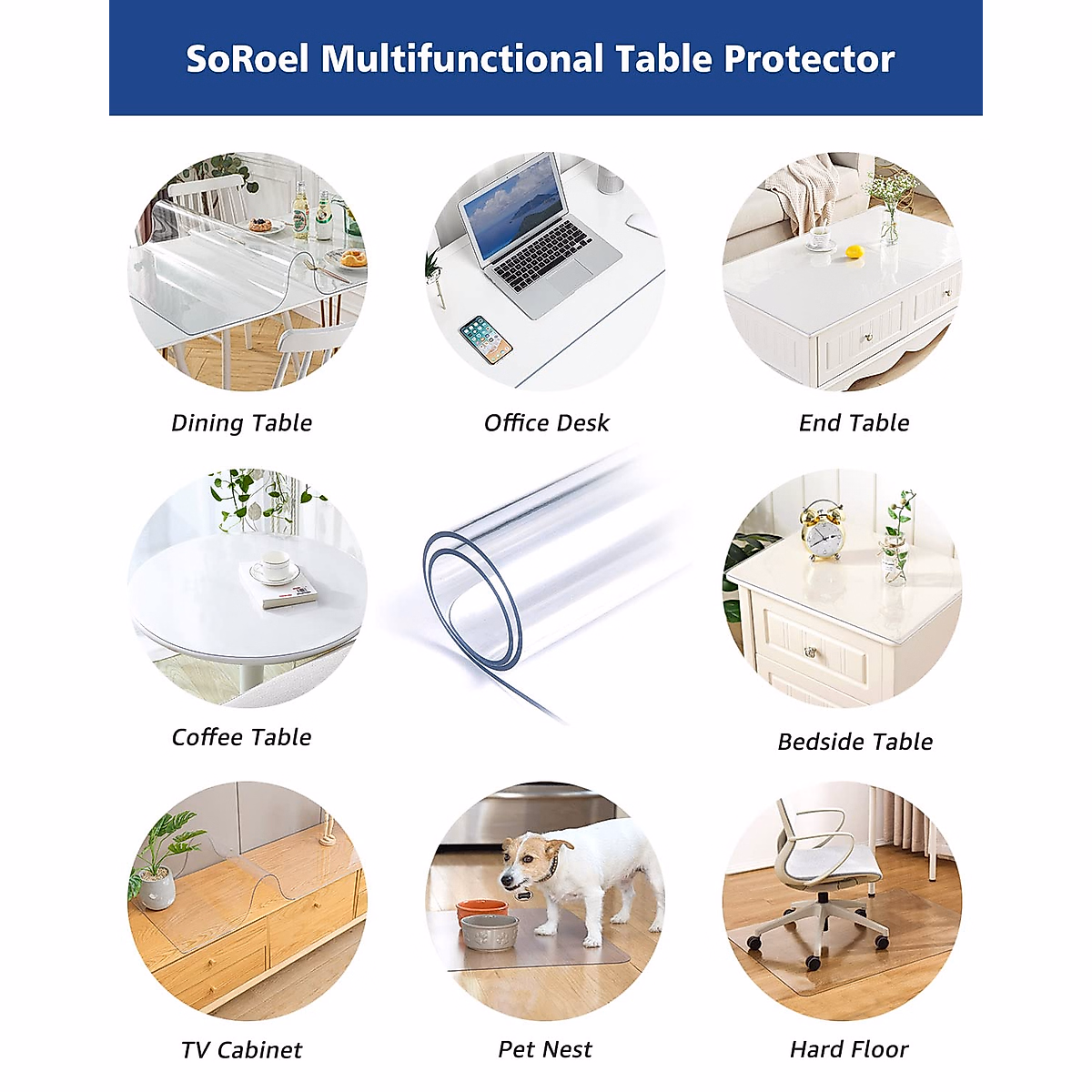 42 Inch Round Clear Plastic Table Protector for Dining Room Table PVC Tablecloth Protective Cover Pad Wood Furniture Vinyl Desk Blotter Mats Table Runner Pad for Kitchen Countertop Coffee Table