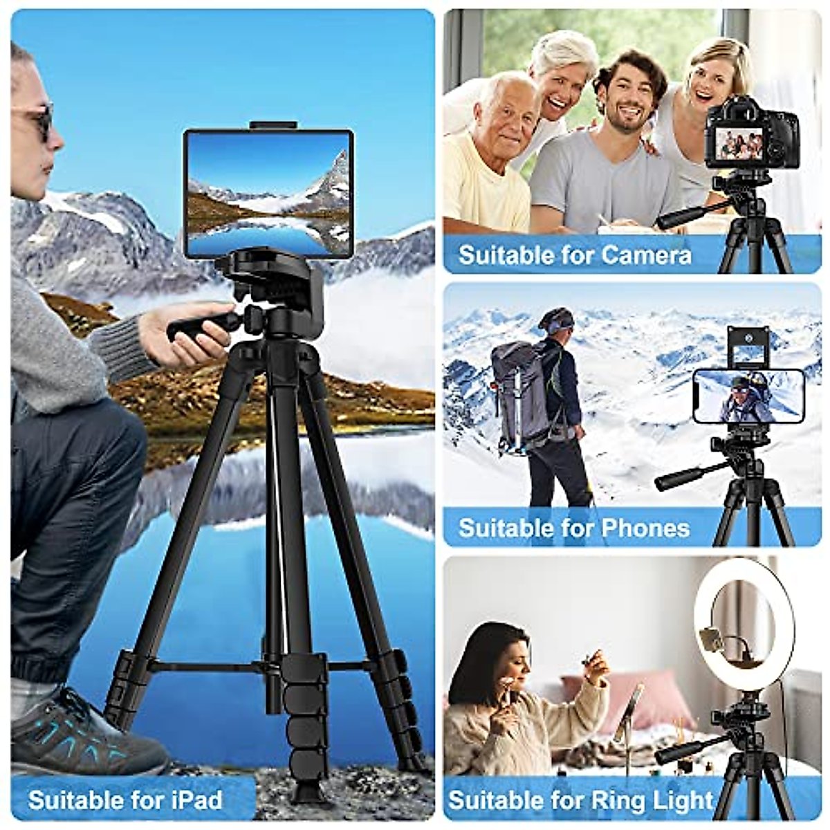 67" Phone Tripod, MACTREM Tripod Stand for iPad iPhone Tablet Camera with 2 in 1 Mount & Wireless Remote, Aluminum Extendable iPhone Tripod for Video Recording/Selfies/Live Stream/Vlogging