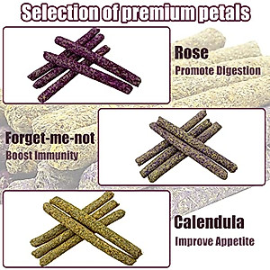 Natural Timothy Rabbit Hay Sticks 15PCS Flowers Flavored Bunny Chew Toys Handmade Hamster Timothy Molar Rod Teeth Treats for Rabbit Hamster Chinchilla Guinea Pig Gerbil