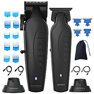 Supreme Trimmer 2-in-1 Vader Clipper & Trimmer Kit | Cordless Beard Trimmer & Mens Clippers Set for Barbers or Home | with DLC Coated Blades | Black