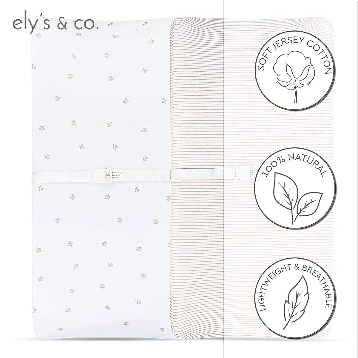 Changing Pad Cover 2 Pack - Baby Changing Pad Cover with 100% Jersey Cotton - Changing Pad Covers for Girls and Boys, Newborn Essentials (Pink Tulip & Stripes)