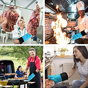 SkyC- Oven Gloves, Pot Holder, Oven Mitts, Cooking Gloves, Grilling Gloves, Kitchen Mittens, Heat Resistant, BBQ Gloves, 450 Degrees F. (Blue)