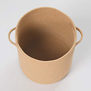 13" x 13" x 15" Medium Storage Basket with Lid, Cotton Rope Storage Baskets, Laundry Hamper, Cloth Bin, for Clothes Towels Blankets Storage in Living Room, Large Basket Full Beige with Cover