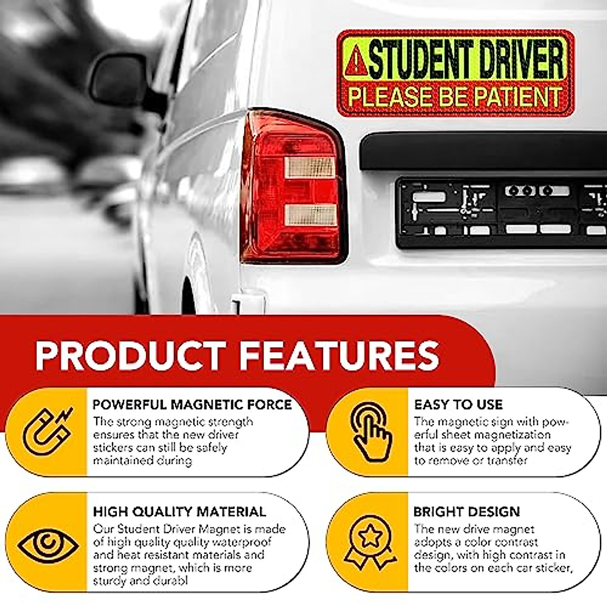 DIYMAG 6Pcs Student Driver Sticker Magnet for Car, Please Be Patient New Drivers Glow in Dark Accessories Magnetic Novice New Drivers Sticker Safety Warning Magnetic Vehicle Signs Reusable