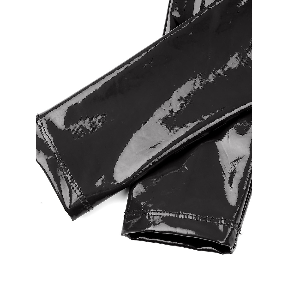 ACSUSS Womens Hollow Out Crotchless Jumpsuit Open Chest Long Sleeve Mock Neck Patent Leather Bodysuit Black Medium