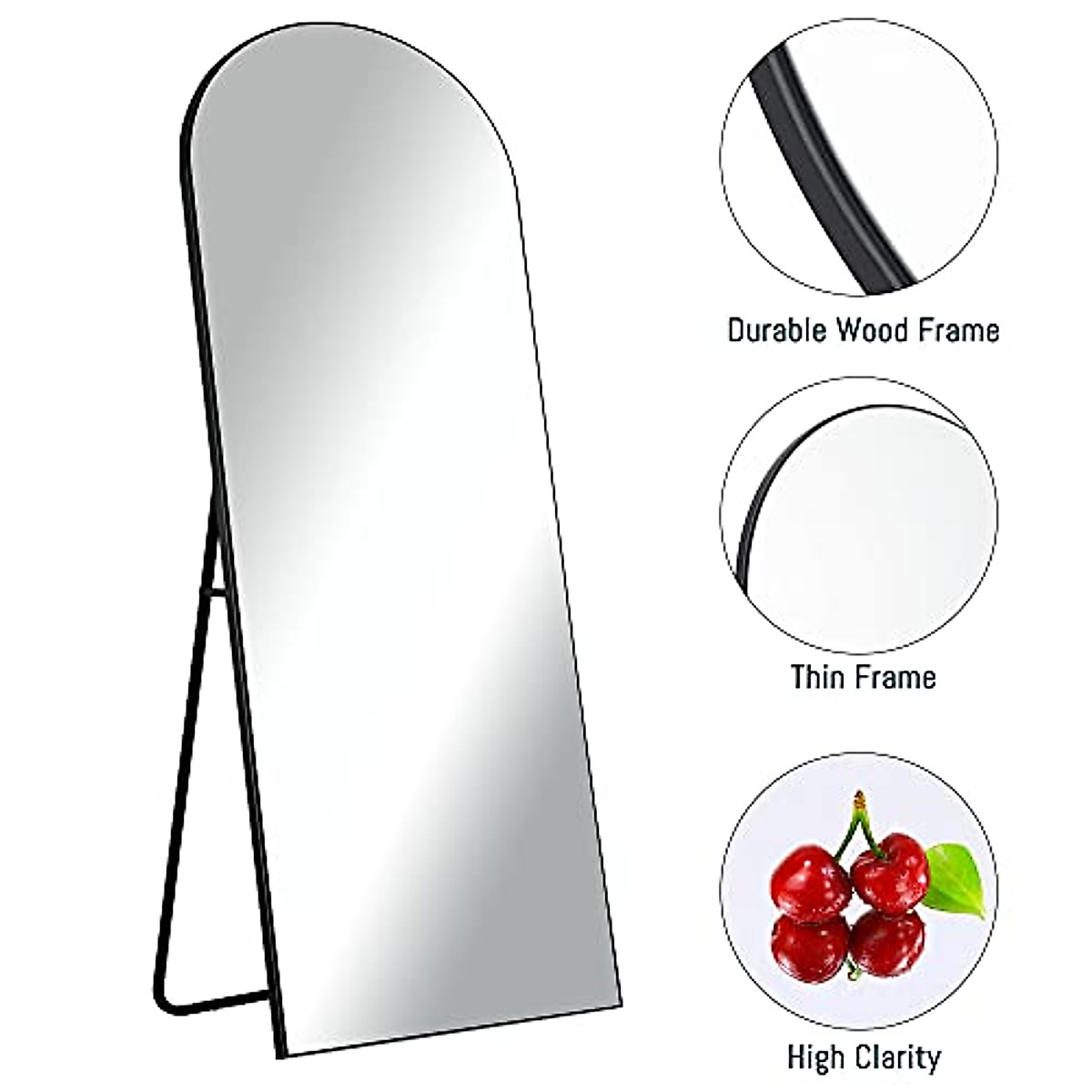 KIAYACI Arched Full Length Mirror Over Sized Floor Mirror with Stand Bedroom Dressing Mirror Full Body Wall Mirror Wood Frame (Black, 28" x 71")