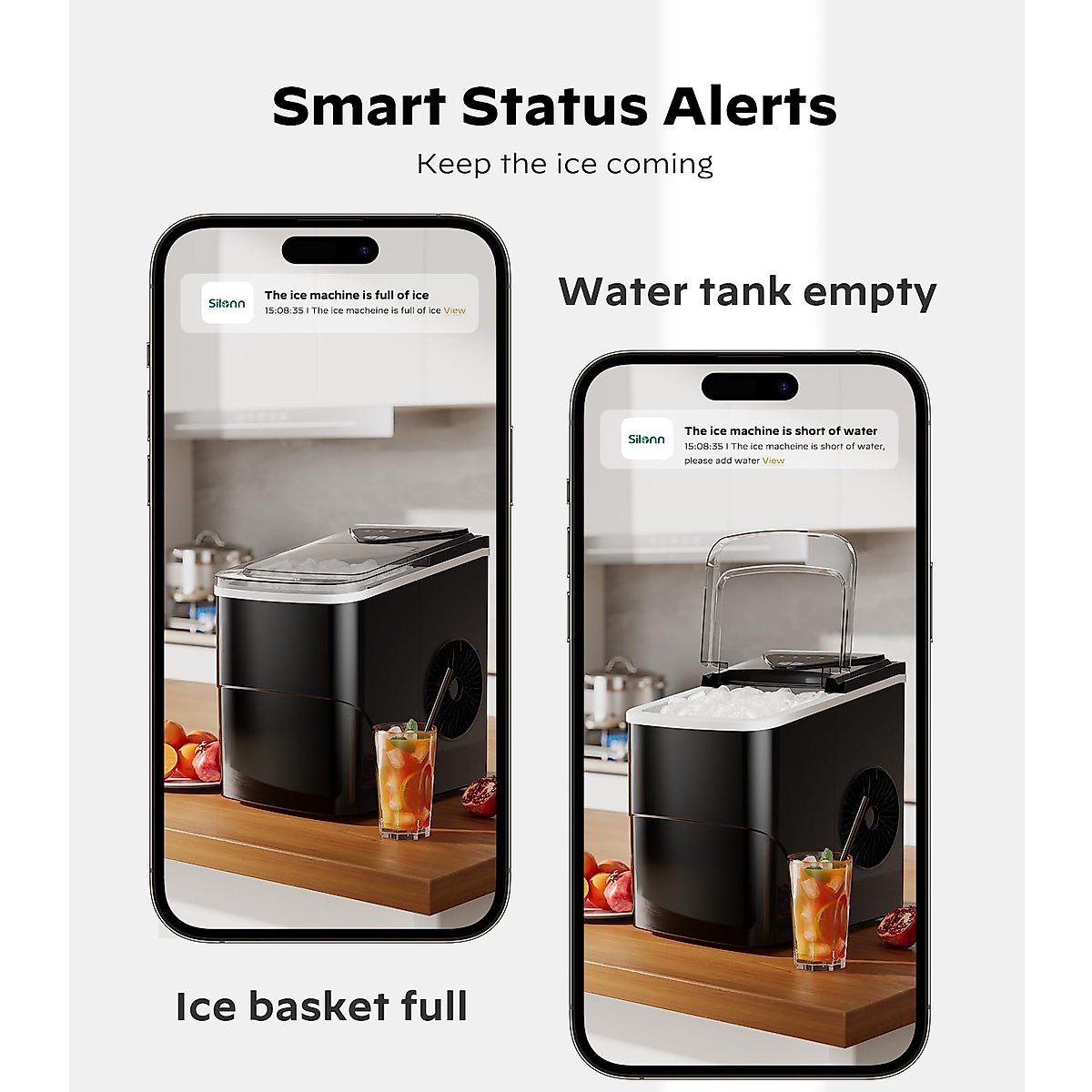 Silonn Smart Countertop Ice Maker, Compact Wi-Fi Ice Maker with App Control, 9 Cubes in 6 Mins, 26 lbs per Day, 2 Ice Cube Sizes, Portable Ice Maker with Self-Cleaning for Kitchen/Office/RV