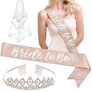 xo, Fetti Bachelorette Party Decorations Rose Gold Glitter Kit - Bridal Shower Supplies | Bride to Be Sash, Tiara, Veil + Bride Tribe Tattoos