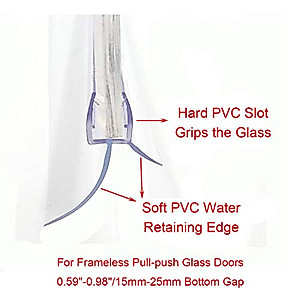 Cozylkx Frameless Shower Door Bottom Seal with Drip Rail 1/2" Thick Glass 33" Long Sweep - Glass Door Seal Strip Stop Shower Leaks