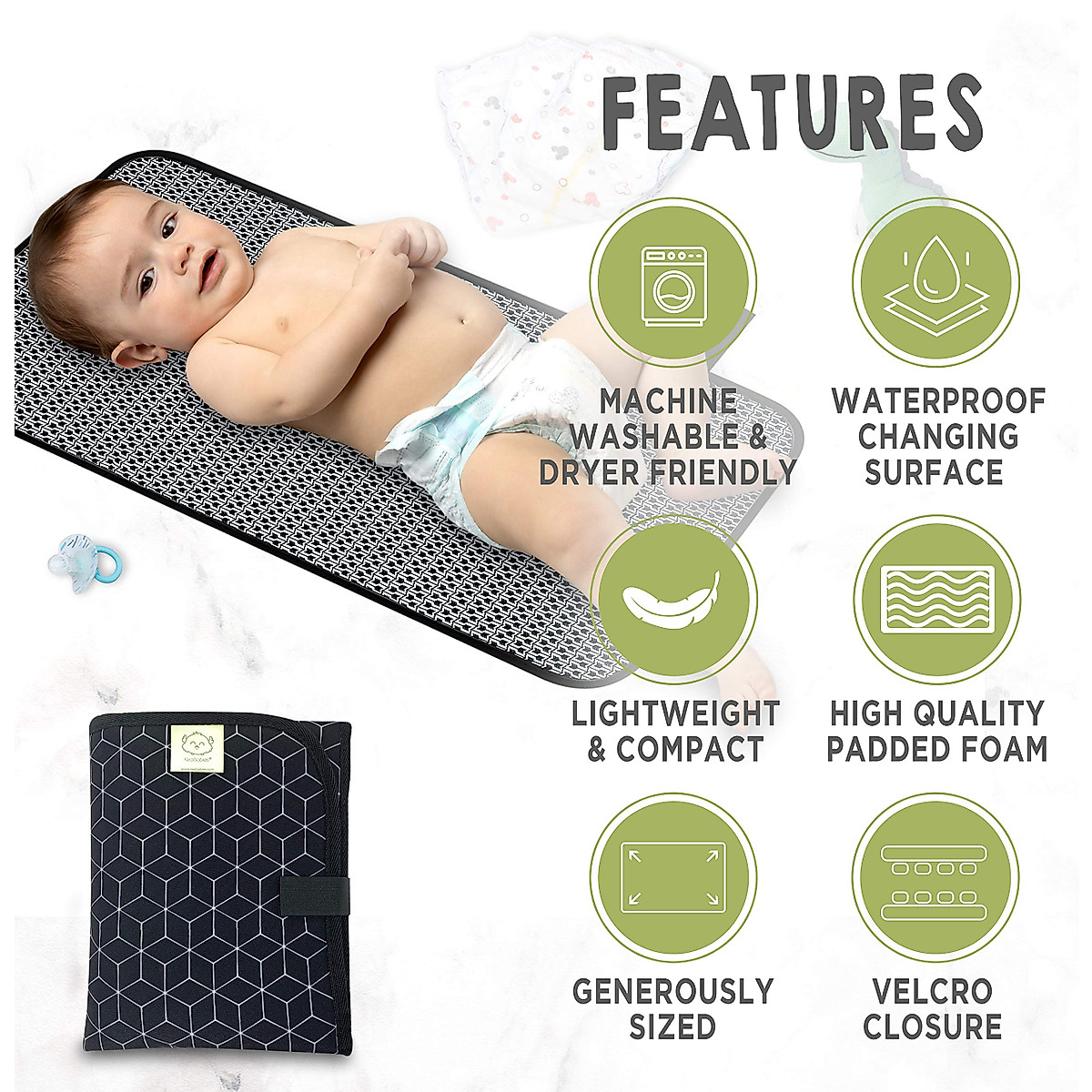 KeaBabies Portable Diaper Changing Pad and Baby Diaper Caddy Organizer - Waterproof Foldable Baby Changing Mat - Large Baby Organizer - Travel Diaper Change Mat - Diaper Organizer for Changing Table