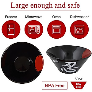 HAKONE YOSEGI Ceramic Japanese Ramen Bowl Set (Black, 60oz)