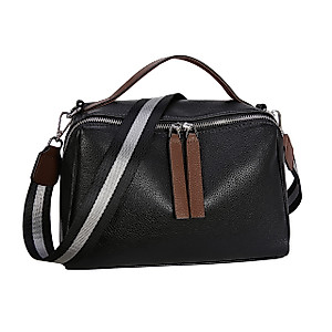 Iswee Fashion Women Tote Handbag Satchel Shoulder Bag Cross Body Shopping Bags Ladies Purse Genuine Leather (Black)