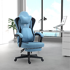 Vigosit Gaming Chair with Heated Massage Lumbar Support, Breathable Fabric Office Chair with Pocket Spring Cushion and Footrest, Recliner High Back PC Chair for Adult Blue