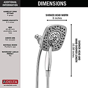 Delta Faucet-4-Spray In2ition Dual Shower Head with Handheld Spray, Chrome Shower Head with Hose, Showerheads & Handheld Showers, Handheld Shower Heads, Detachable Shower Head, Chrome 58498