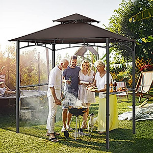 OUTDOOR WIND Grill Gazebo 8x5 BBQ Gazebo Canopy with LED Light,Brown