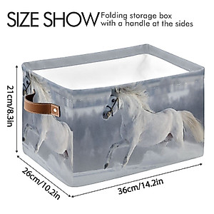 ALAZA Horse Fabric Storage Basket for Shelves Toy Nursery Storage Bin for Organizing Laundry Hamper with Handles, White Welsh Horse Runns on The Hill,FSB097